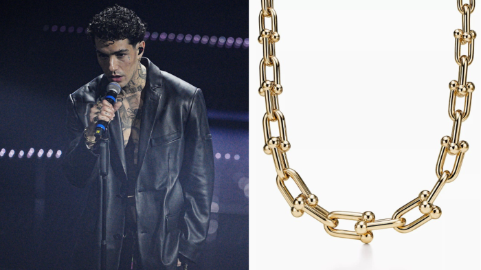 Tony Effe e la collana della polemica a Sanremo: brand, modello e ...